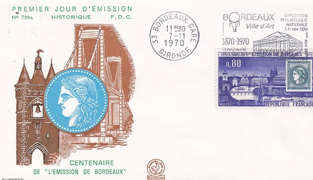 FRANCE 1970 FDC Centennial De L'em Commission Of Bordeaux yt $1.91 ...