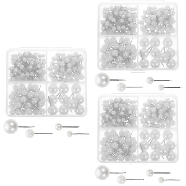 3 PACK WHITE Metal Pp Thumbtack Office Bulletin Pin Pearl Drawing ...