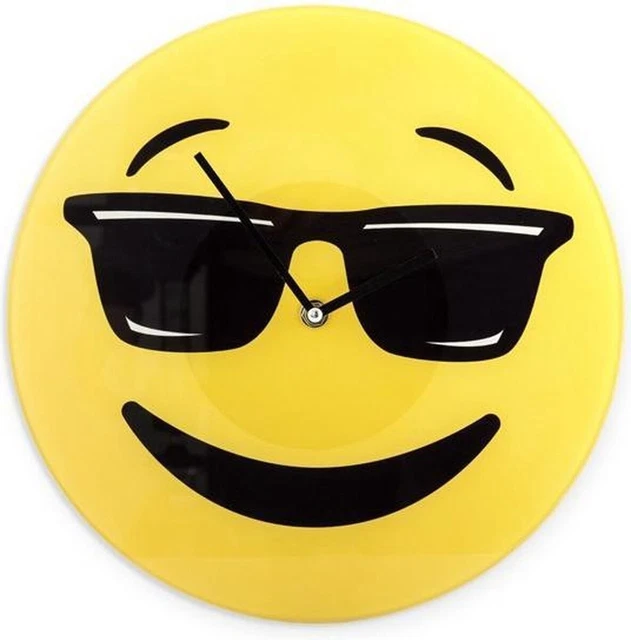 HORLOGE FACIALE SMILEY en verre 30 cm émoticône cool horloge murale EUR ...