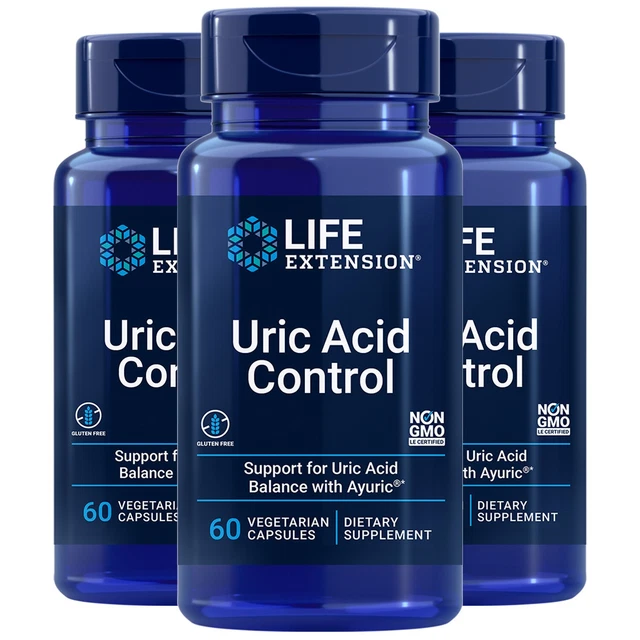 LIFE EXTENSION URIC Acid Control 3X60Caps Ayuric 500mg Terminalia ...