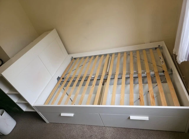 IKEA BRIMNES DOUBLE storage bed with headboard £52.72 - PicClick UK