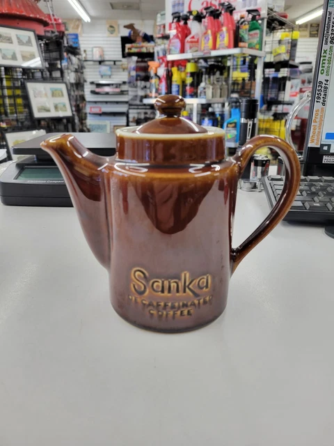 VINTAGE SANKA DECAFFEINATED Coffee Pot Hall Pottery 1895 Individual ...