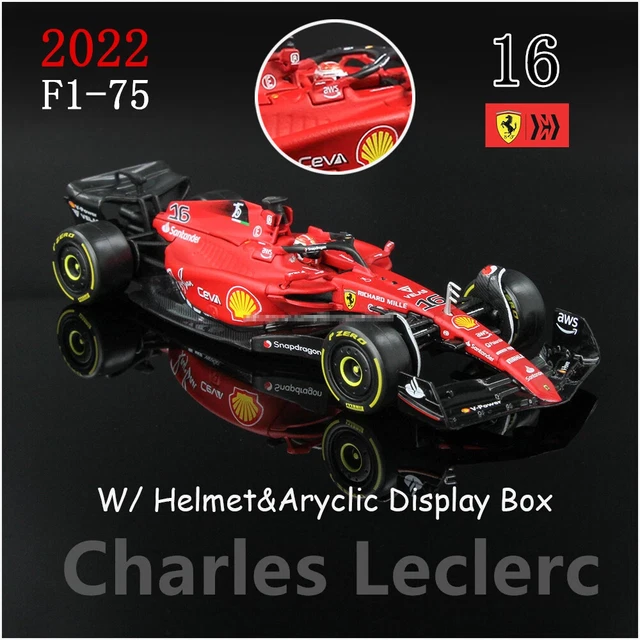 BBURAGO 1:43 2022 Ferrari F1-75 #16 Leclerc F1 Model Car Toy + Helmet ...