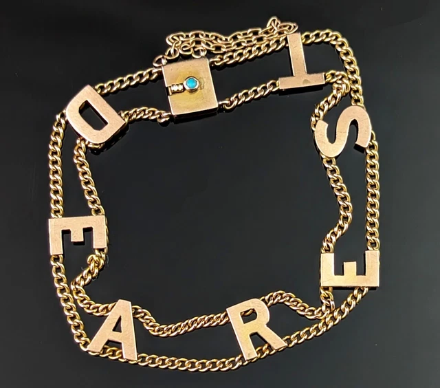 ANTIQUE 9CT GOLD Dearest bracelet, Turquoise clasp £1,149.00 - PicClick UK
