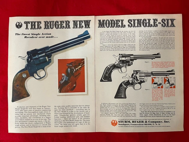 VINTAGE 1973 RUGER New Model Single Six Revolver Print Ad 2 Pages £6.58 ...