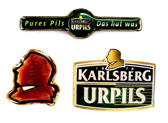 BIER PIN / Pins - KARLSBERG BRAUEREI "LOGOS" in schöner Box / 3 PINS ...