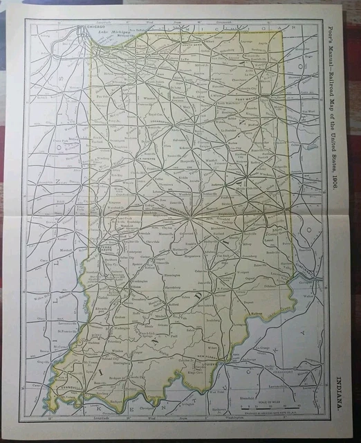 1906 DATED TRAIN Route Map INDIANA all Railroad Lines Stations Towns 11 ...