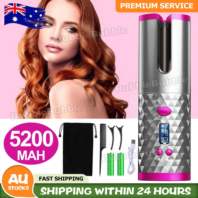 LCD CORDLESS AUTO Rotating Hair Curler Hair Waver Curling Iron Wireless ...