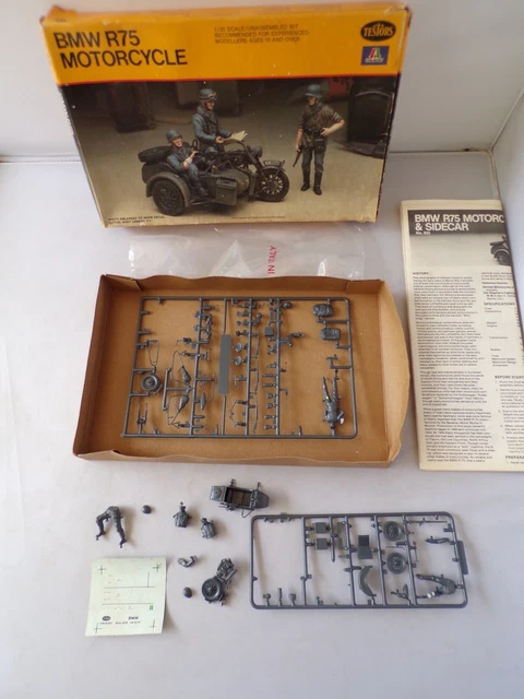 ITALERI BMW R75 Motorcycle Side Car German Soldiers WW2 Military 1.35 ...