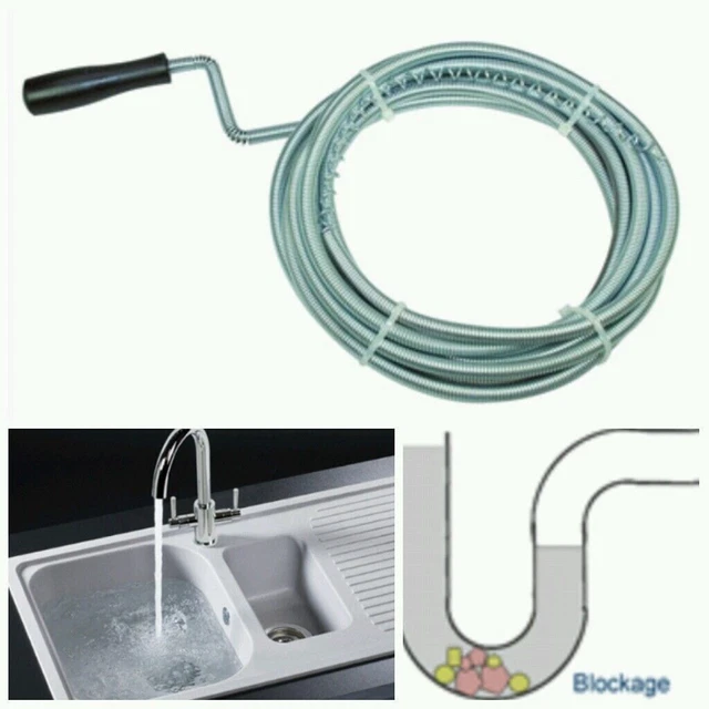 BLACKSPUR 2M LONG Drain Unblocker Sink Snake Kitchen Waste Pipe Plunger ...