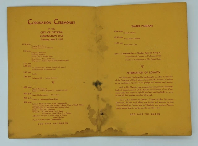 QUEEN ELIZABETH II Coronation Ottawa 1953 Program Ceremonies Religious ...