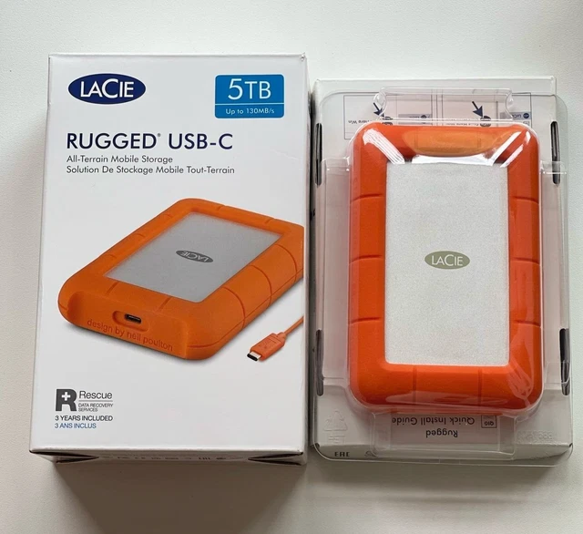 LACIE RUGGED USB-C, 5TB, Portable External Hard Drive, Drop, Shock, *A ...