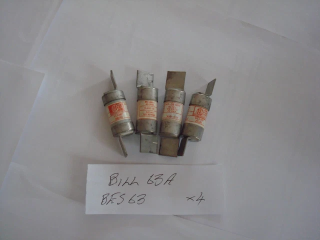 4X BILL INDUSTRIAL HRC Fuse BES63, Offset Tags, 63 amp 415v, BS88: 1 ...