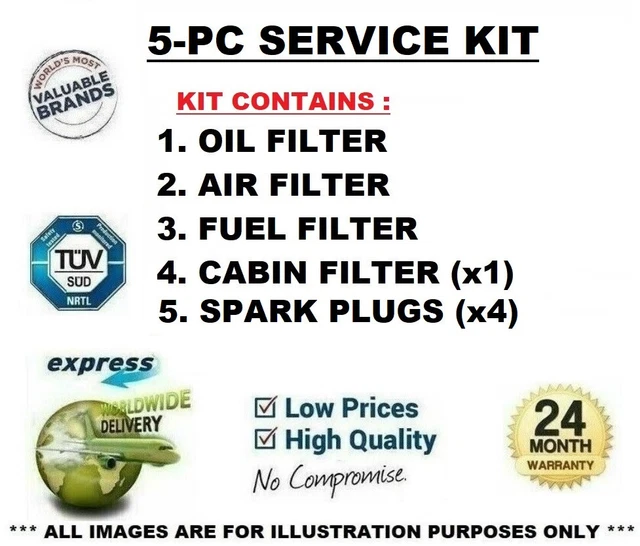 5-PC SERVICE KIT with PLUGS for TOYOTA VITZ 1.3 VVTi (SCP90_) 2005-2010 ...