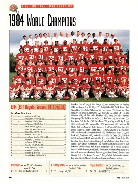 1984 SAN FRANCISCO 49ers Team Photo World Champion Roster magazine ...