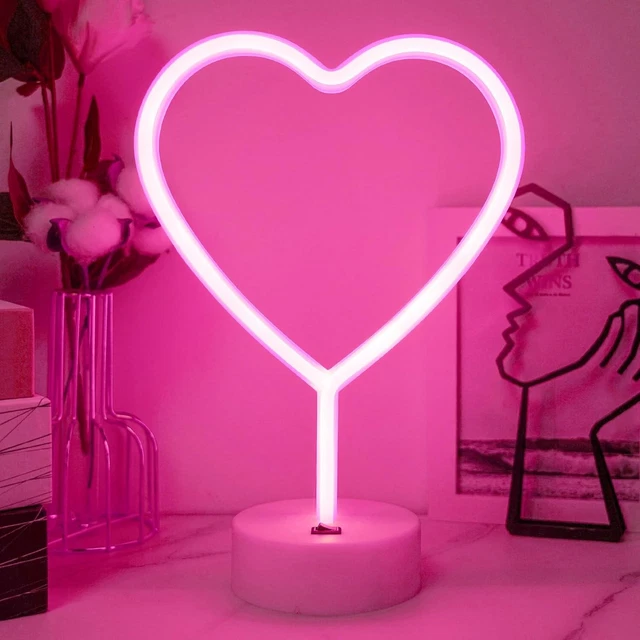 JEMESI PINK HEART Neon Light Sign – USB/Battery Powered LED Lamp Heart ...