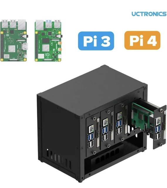 UPGRADED COMPLETE ENCLOSURE for Raspberry Pi Cluster, with 4 Removable ...