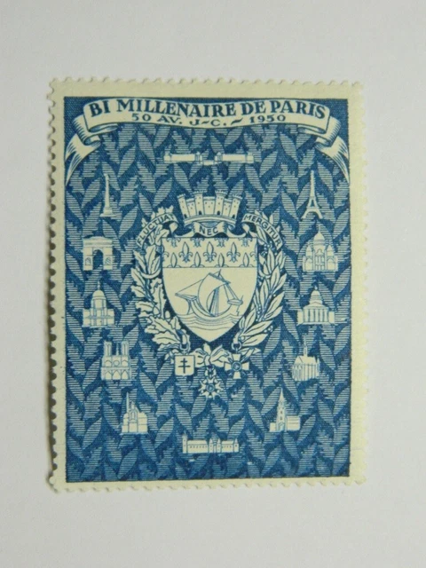 VIGNETTE BIMILLÉNAIRE DE Paris 1950 Ecusson Devise Fluctuat Nec ...
