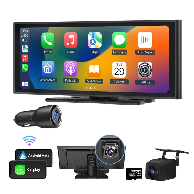 CAM+ WIRELESS CARPLAY Android Auto 10,2" IPS Touchscreen Tragbares ...
