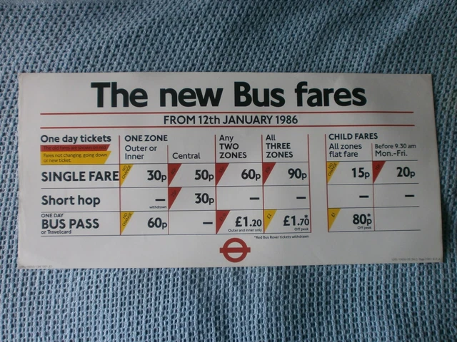 LONDON TRANSPORT ROUTEMASTER/TITAN/METRO bus interior poster-New Fares ...