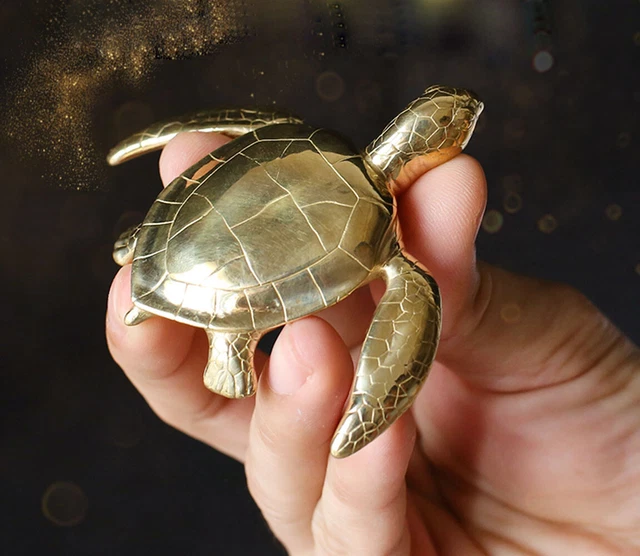 FINE CASTING SOLID Brass Copper Turtle Statue Artwork, Polished ...