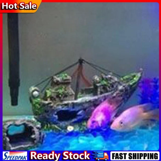 AQUARIUM ORNAMENT SAILBOAT Sunk Ship Destroyer Fish Tank Cave Decor Hot ...