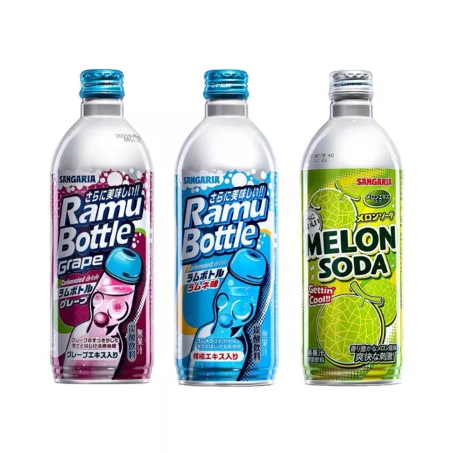 SANGARIA JAPANESE RAMUNE Soda Drinks Ramu Bottle - Original, Melon, Grape 500ml £14.50 - PicClick UK