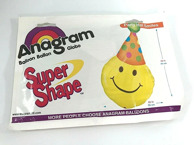 VINTAGE ANAGRAM SUPER Shape Large Big Yellow Happy Face Balloon Mylar ...