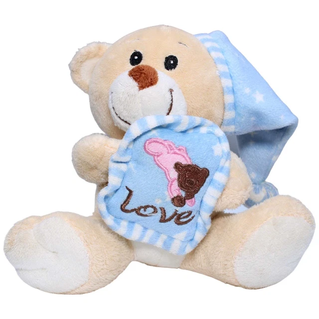 FLOS TOYS, TEDDYBÄR mit Schlafmütze und Kissen Kuscheltier 16 cm ...