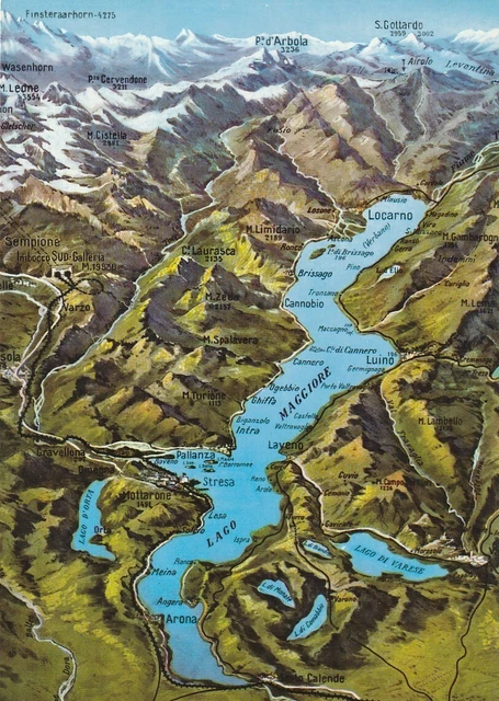 POSTCARD MAP, MAP, panoramic map **LAGO MAJORE** £0.88 - PicClick UK