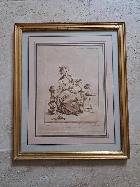 LA MAITRESSE D'ÉCOLE , d'Après François Boucher , Gravure De Le Prince ...