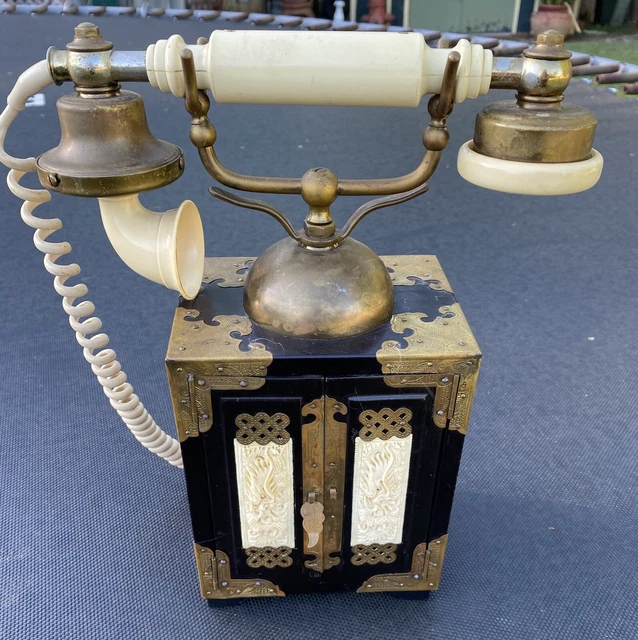 VINTAGE 1956 MANDARIN Telephone Asian Design Brass Accents Rotary ...