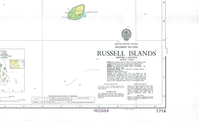 CARTE MARINE ADMIRALTY Îles Russell, Îles Salomon, Océan Pacifique Sud ...