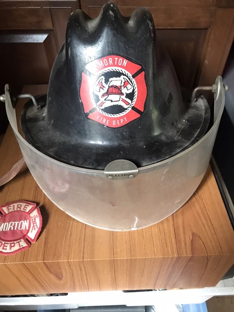 VINTAGE FYR-FYTER GENTEX Black Firemans Helmet Morton FD With Plectron ...