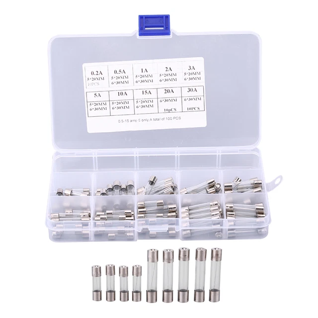 TUBE DE FUSIBLE En Verre 100Pcs 5 * 20mm 6 * 30mm Assortiment Kit De Tube De EUR 11,24 - PicClick FR