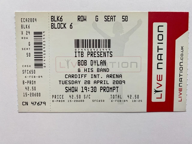 BOB DYLAN Uk Concert Ticket Cardiff Arena 28Th April 2009 £7.99 ...