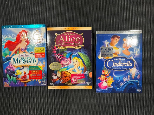 DISNEY'S CINDERELLA, THE Little Mermaid & Alice in Wonderland (3 MOVIE ...