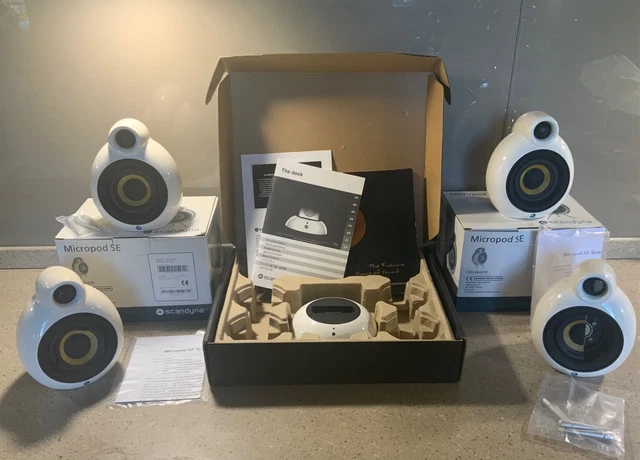 SCANDYNA MICROPOD SPEAKERS & Dock 4 In Total Please Read Description £ ...