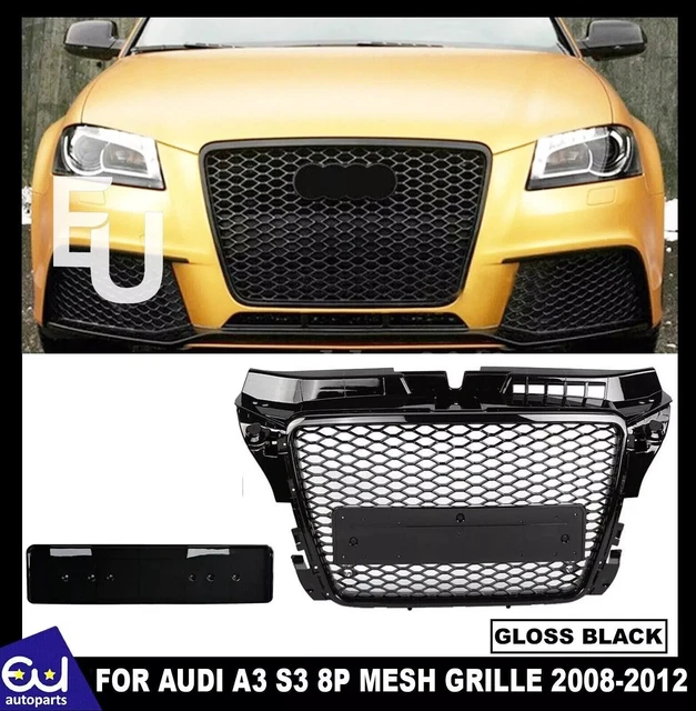 RS3 STYLE FRONT Honeycomb Radiator Gloss Grille Grill For Audi A3 S3 8P ...