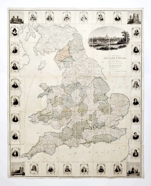 MAP OF ENGLAND & WALES Portraits of GENERALS antique Walker Seaton ...