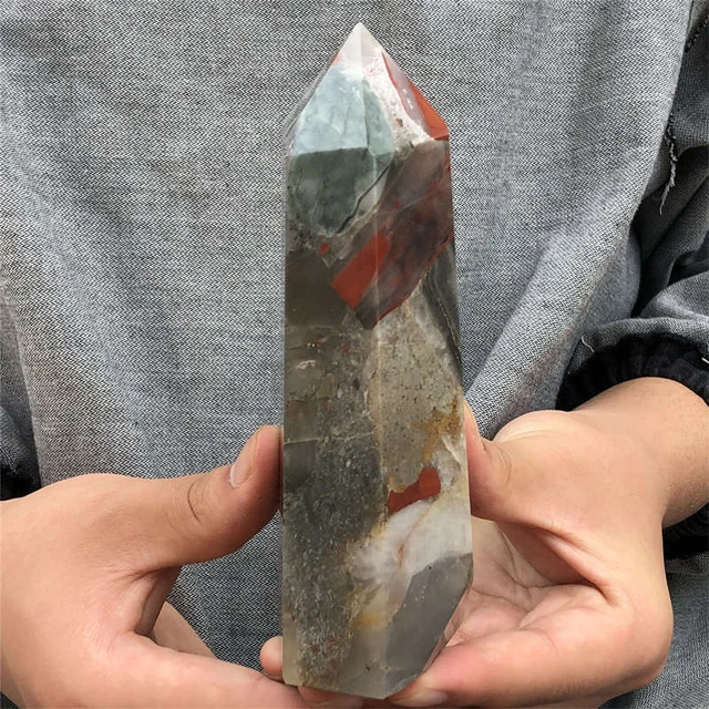 690G NATURAL BLOOD stone obelisk quartz cystal wand point tower reiki ...
