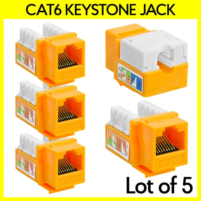 5 PACK RJ45 Cat6 Keystone Jack 8P8C Ethernet Connector 110 Punchdown ...