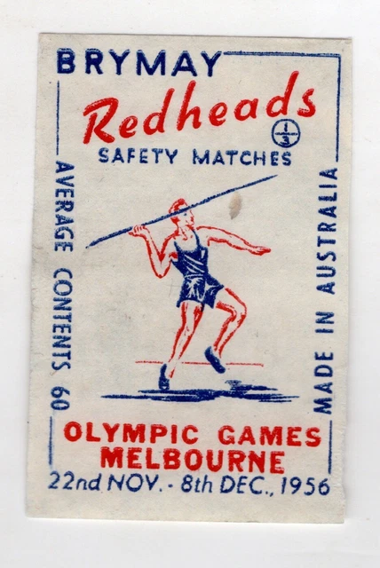 MELBOURNE OLYMPIC GAMES 1956 Matchbox Label - Javelin men EUR 3,71 ...
