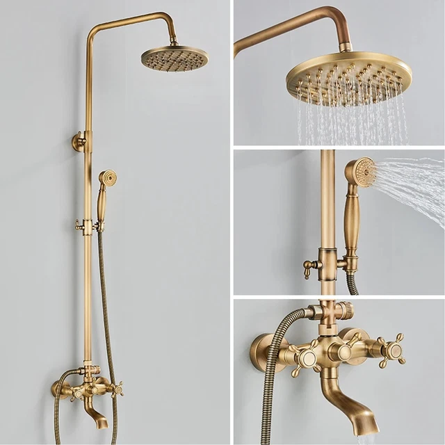 ANTIKE MESSING DUSCHARMATUR Regendusche Duschset Bad Duschsystem mit Handbrause EUR 99,00 ...