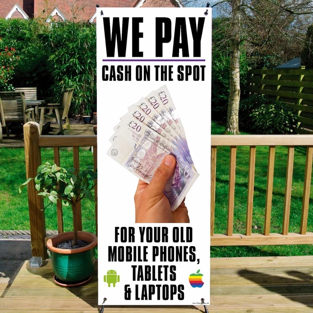 MOBILE PHONE SIGN Banner System, We pay cash, Pawnbroker, recycling £39 ...