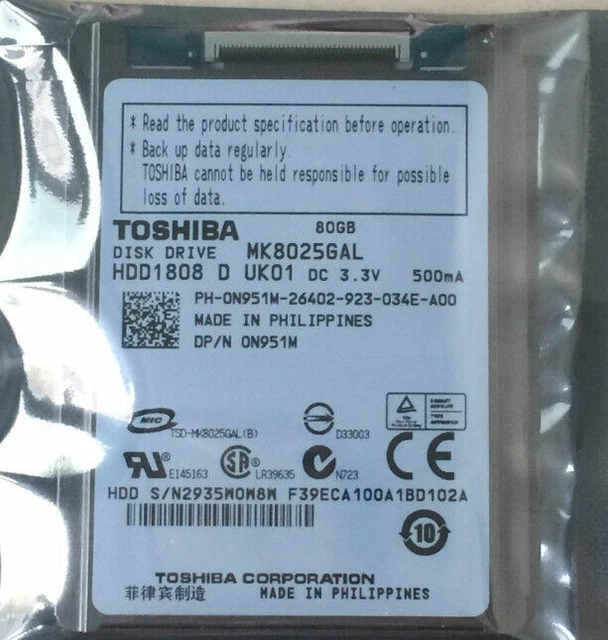 TOSHIBA MK8025GAL 80GB ZIF/CE HARD DRIVE Replace MK8034GAL HS082HB FOR ...