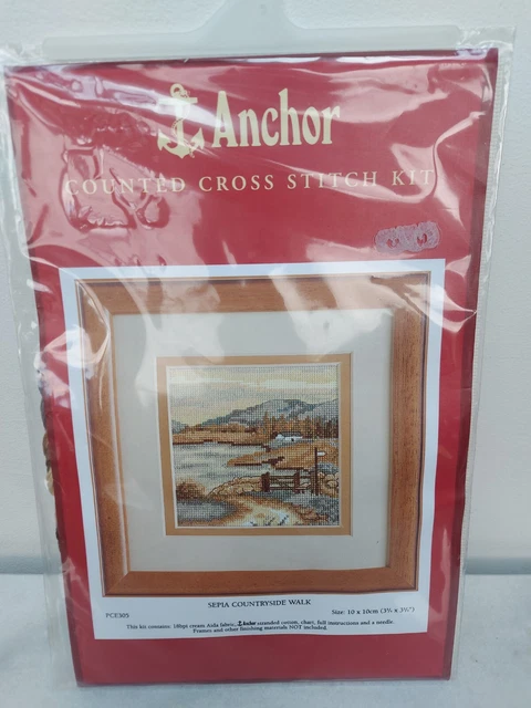 ANCHOR SEPIA COUNTRYSIDE Walk Counted Cross Stitch Kit PCE305 10cm x ...