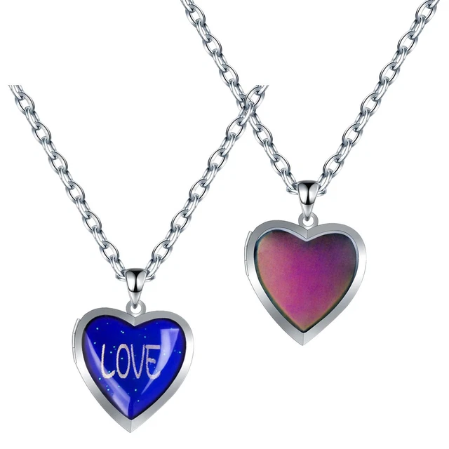 LOVE HEART MOOD Necklace with Photo Frame Temperature Sensing Color ...