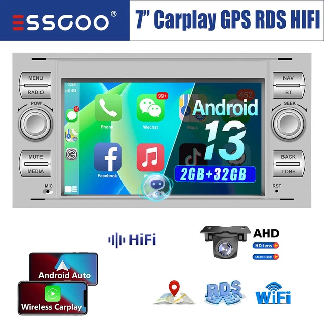 CARPLAY AUTORADIO ANDROID 13 GPS RDS WIFI Kam Für Ford Focus Transit ...