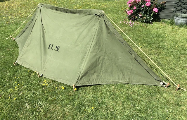 WW2 US 2 Man Pup Tent. Complete set with ground sheet/poles/pegs and ...